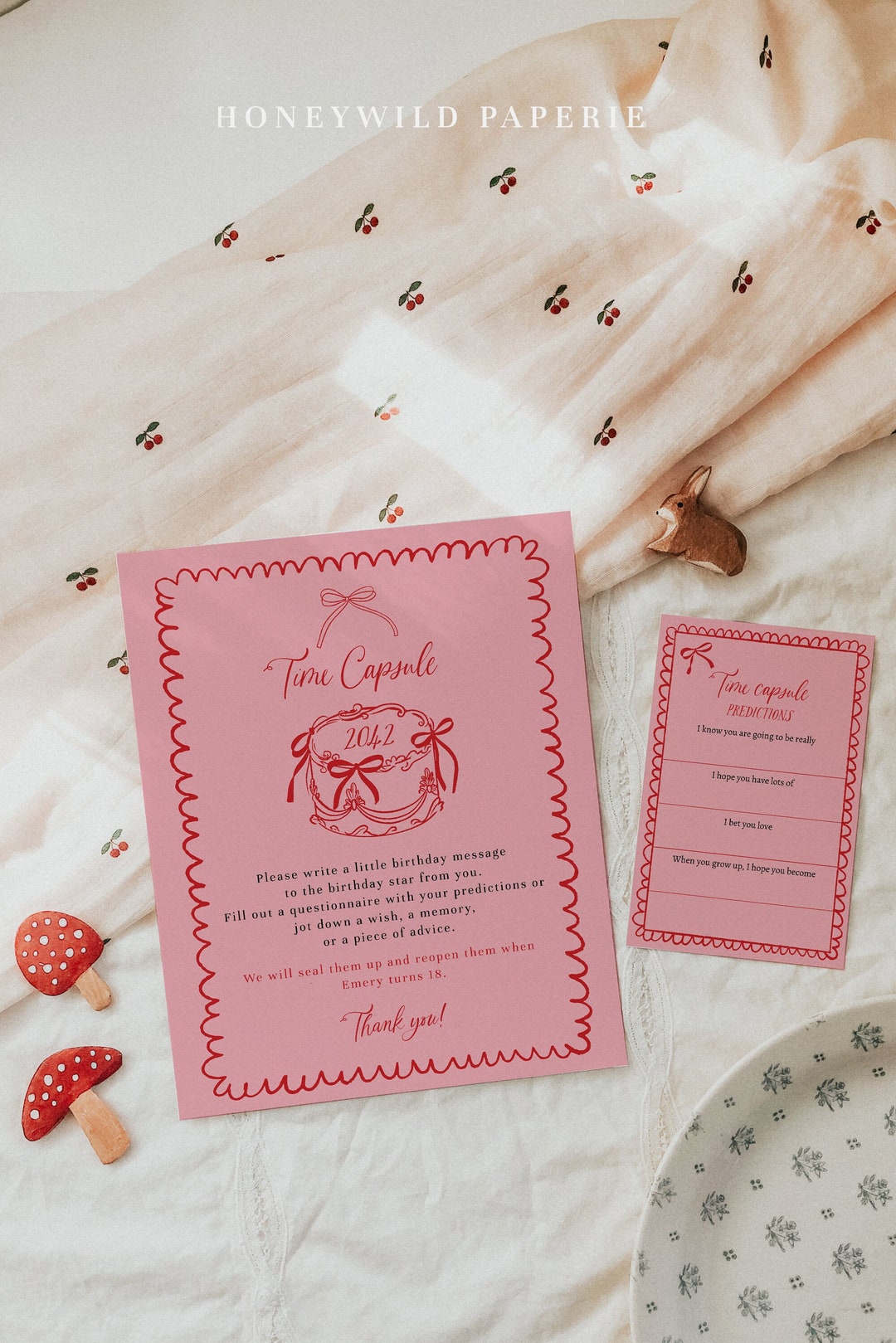 Coquette Cake 1st Birthday Time Capsule Sign & Printable Message Cards ...