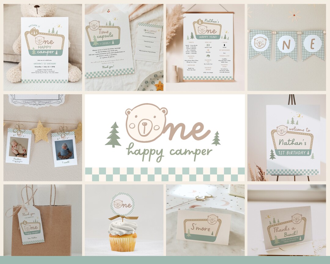 One Happy Camper Birthday Bundle Template - National Park Theme ...