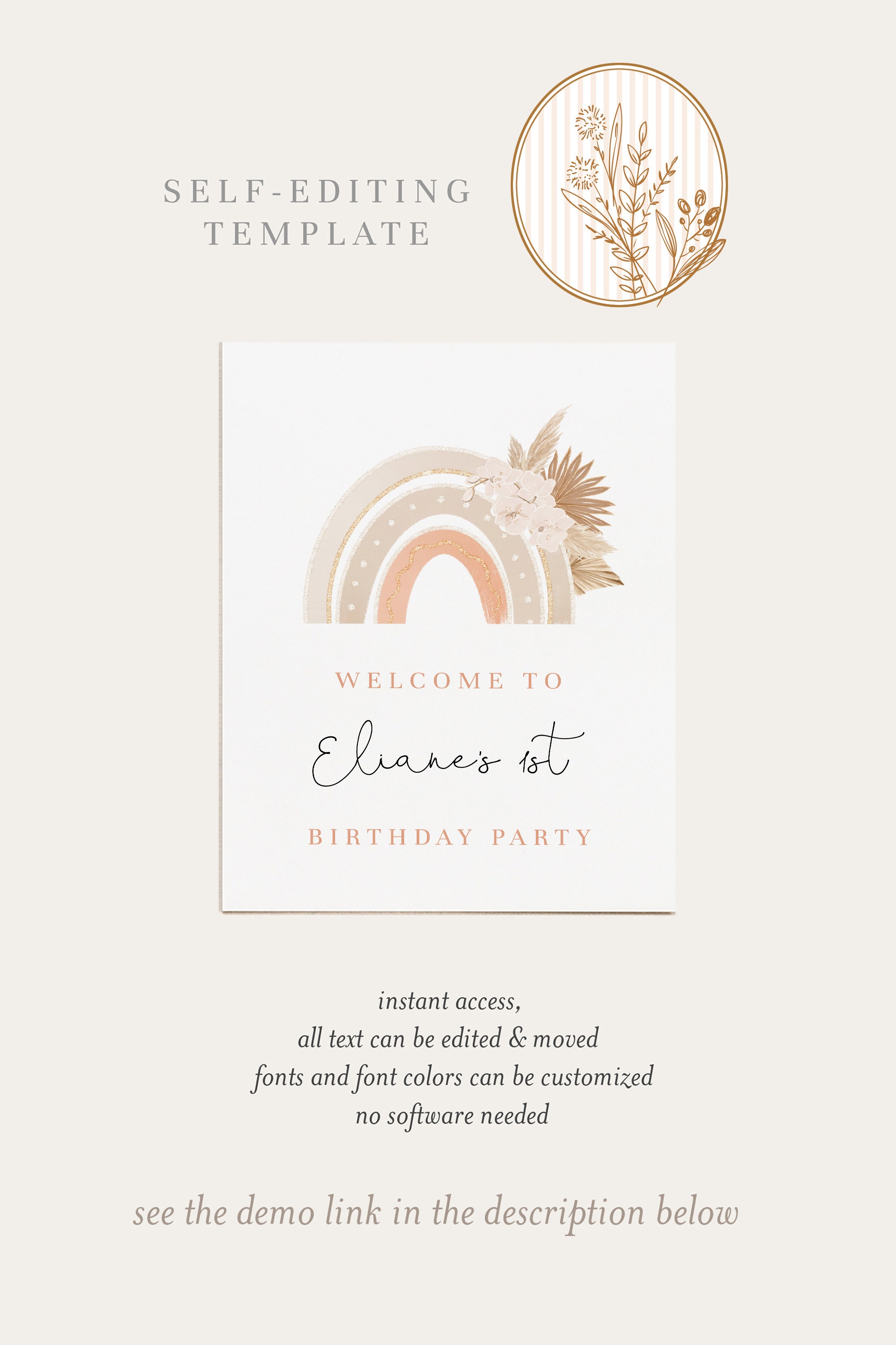 Pampas Boho Rainbow Welcome Poster Girl Rainbow Birthday - Etsy UK