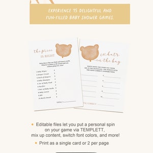 Bear Baby Shower Game Bundle - Editable Teddy Bear Baby Games - We Can Bearly Wait Gender ...