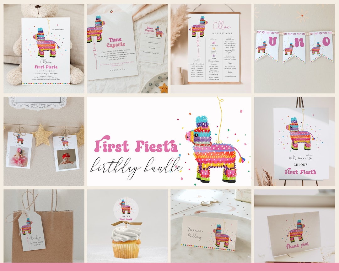 Girl Baby First Fiesta Bundle, Customizable Mexican Fiesta Piñata 1st ...