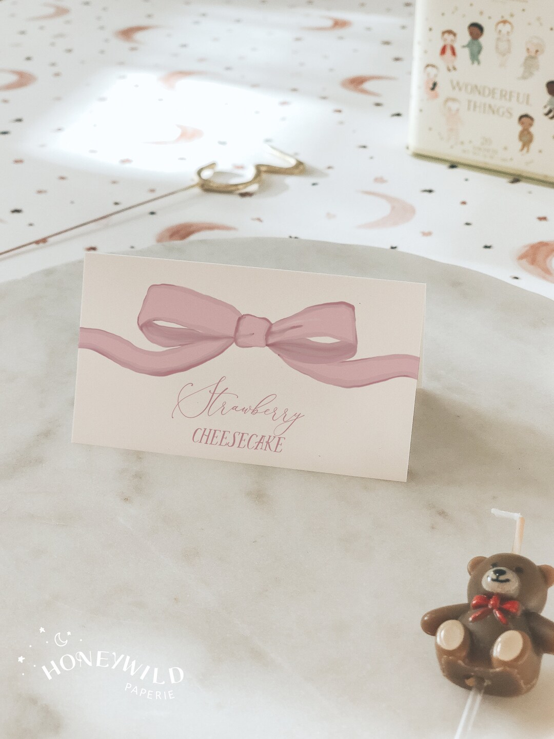 Editable Dusty Rose Pink Bow Party Food Label Tent Card - Customize ...
