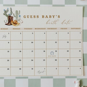 Editable Cowboy Baby Shower Game – Guess the Due Date Calendar – Rustic ...