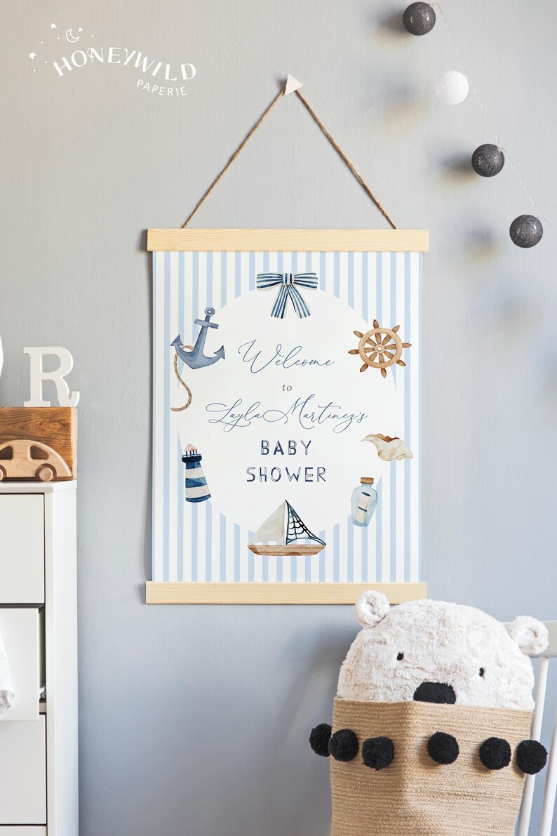Nautical Baby Shower Welcome Sign, Ahoy It's a Boy Sailboat Baby Shower ...