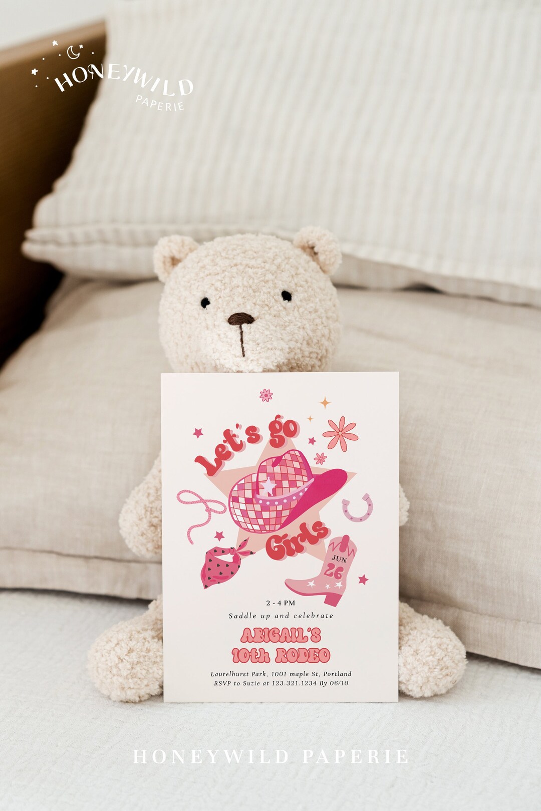 Let's Go Girls Birthday Invitation, Editable Pink Disco Cowgirl ...