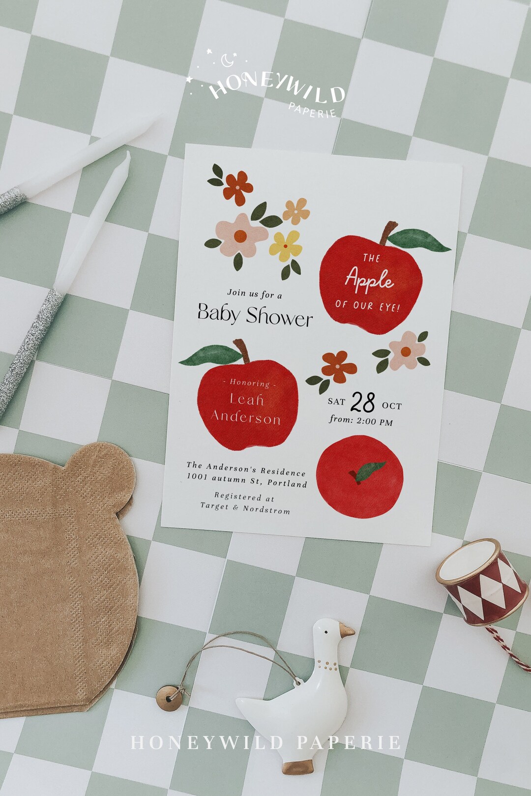 Apple Baby Shower Invitation, Fall Baby Shower Shower, Apple of Our Eye ...