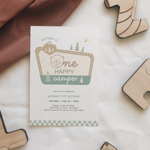 One Happy Camper Birthday Invitation - Editable National Park Sign 1st Birthday Invite - Bear ...