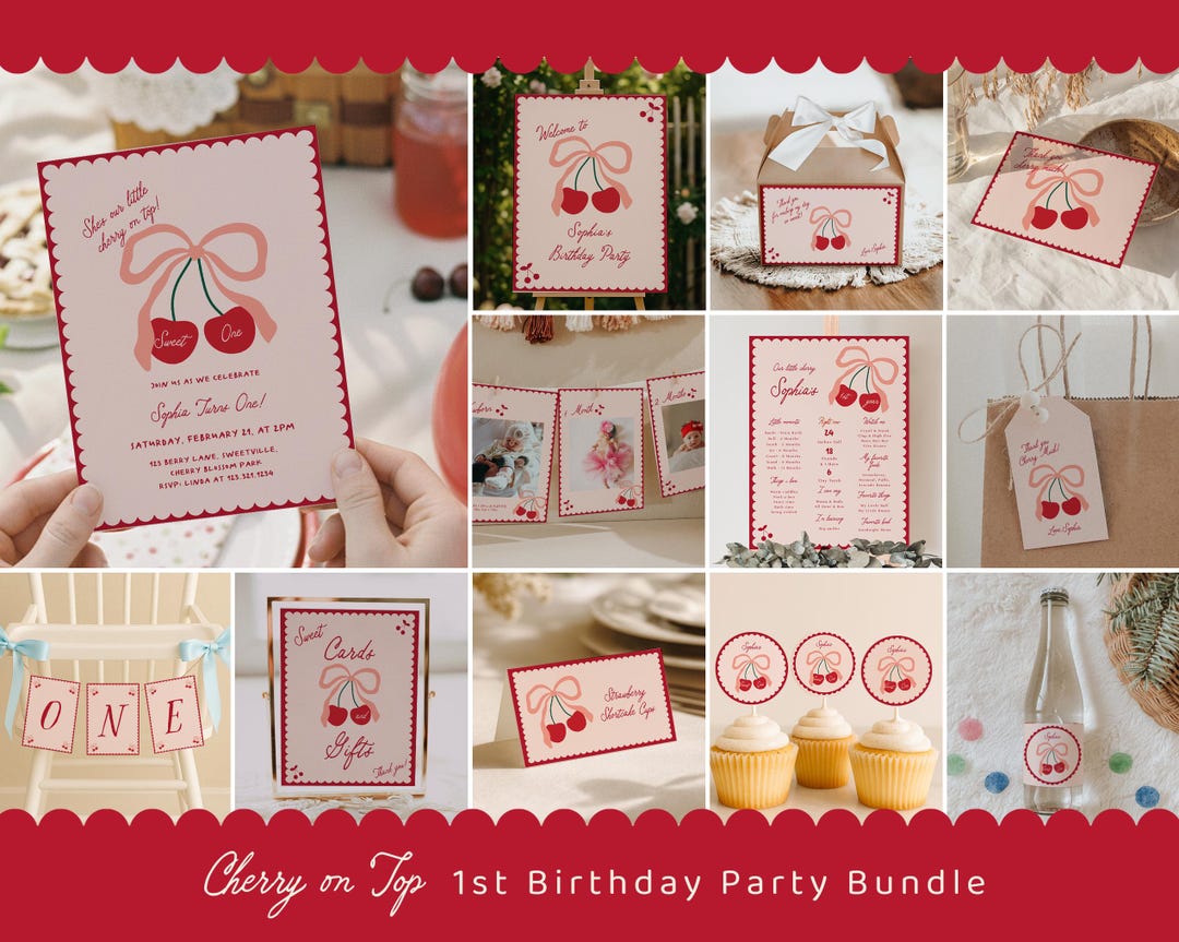 Cherry on Top 1st Birthday Party Bundle – Sweet One Pink Red Cherry ...