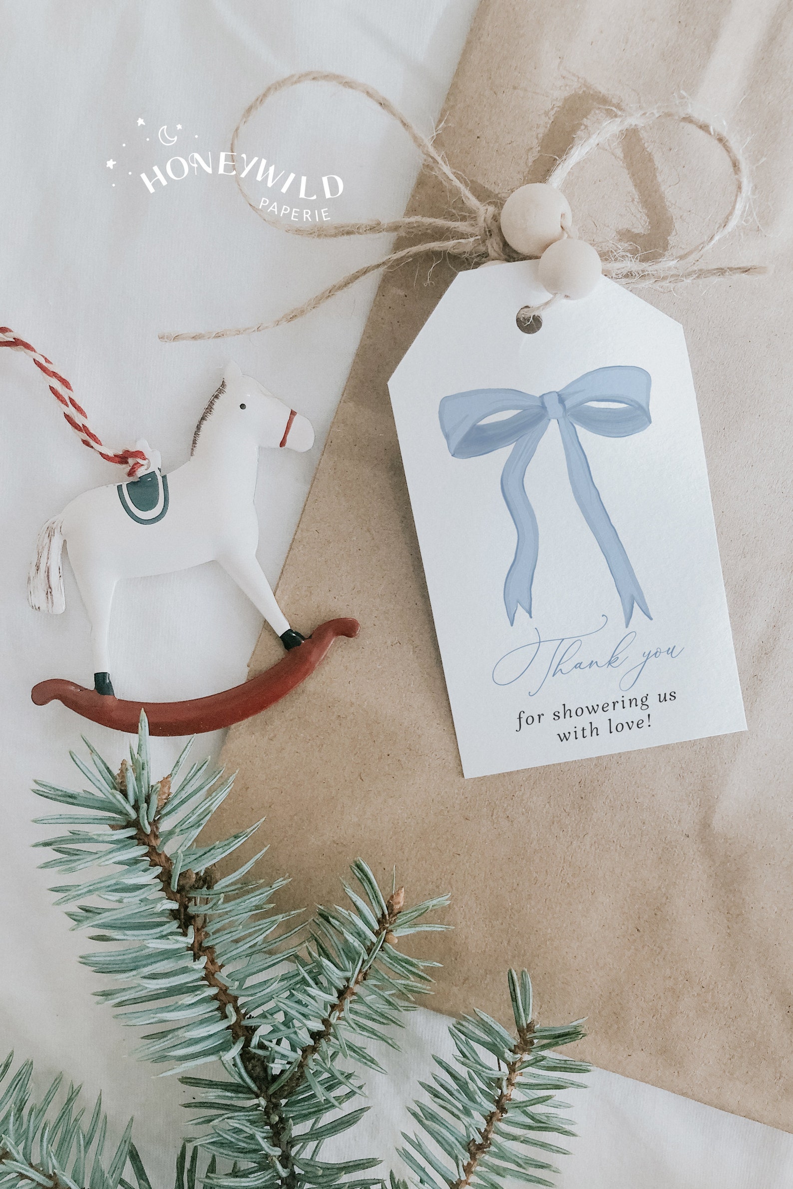 Editable Elegant Blue Bow Favor Tag Template - Printable Thank You Tags ...