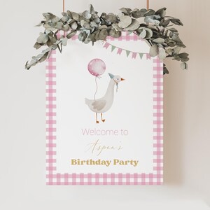 Pink One Silly Goose Welcome Sign Template | Editable Girl Goose 1st ...
