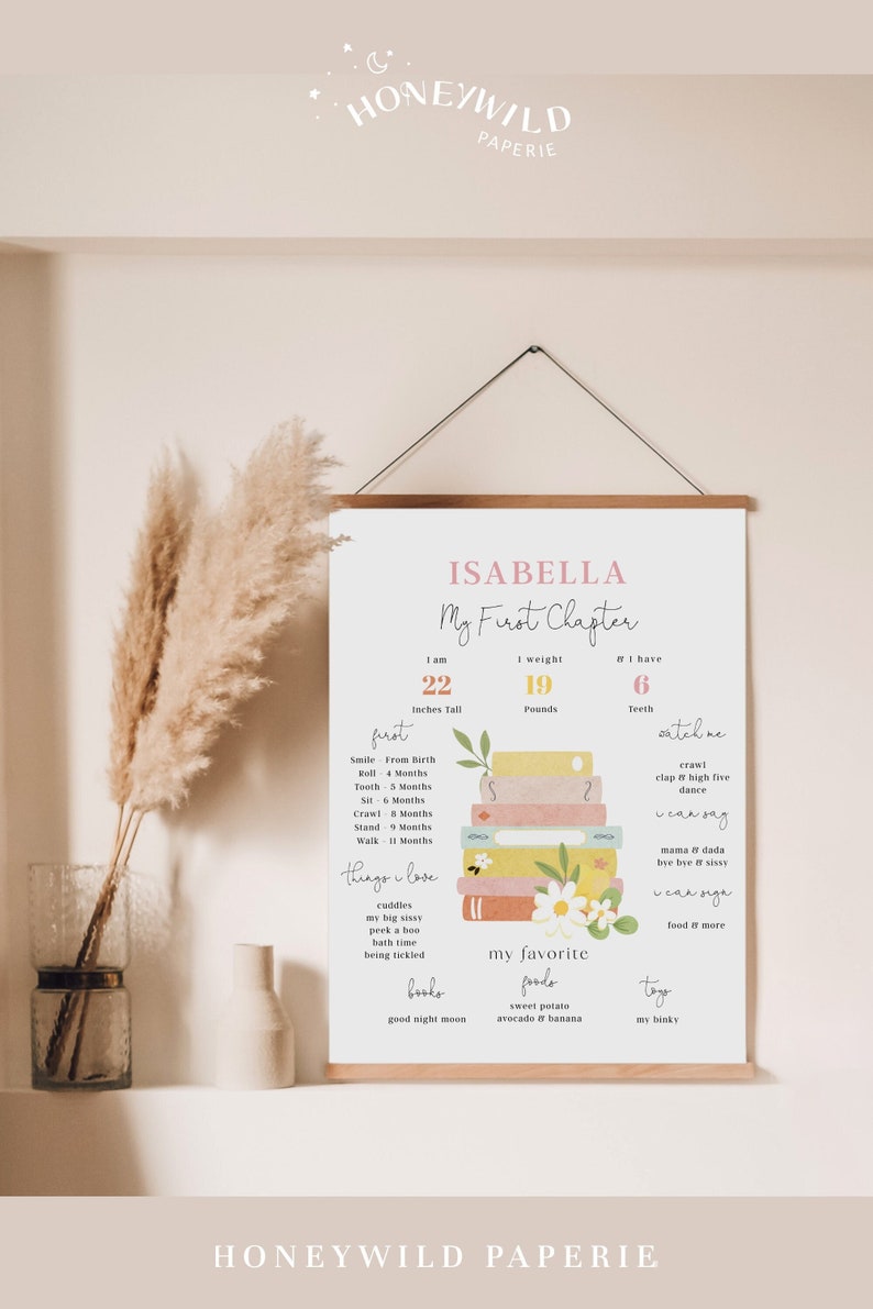 My First Chapter Baby Girl 1st Birthday Milestone Sign - Etsy