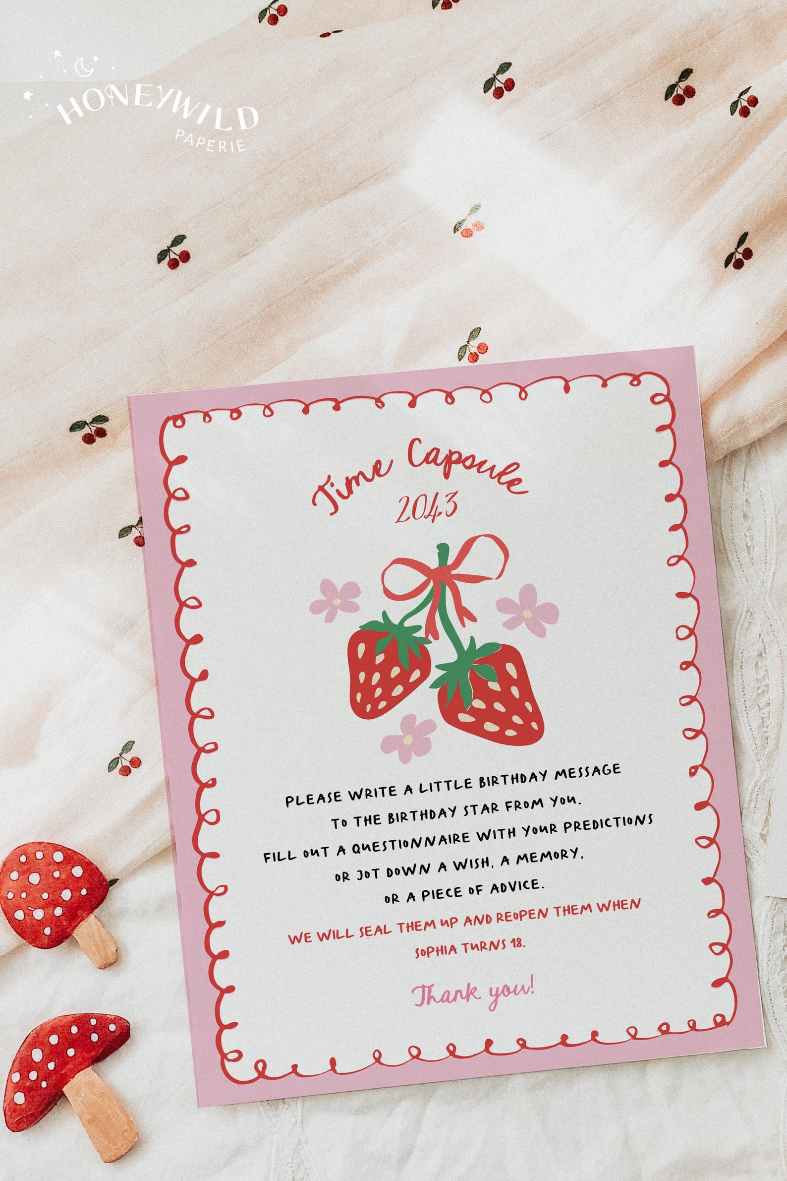 Strawberry Time Capsule Sign & Message Cards - Berry Sweet Birthday ...