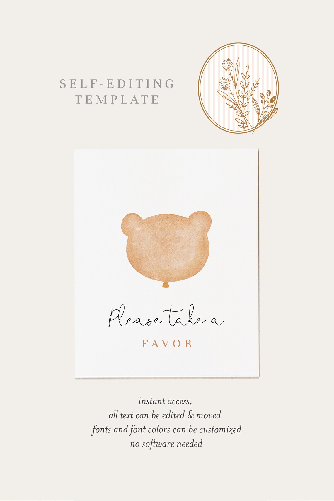 Fully Editable Brown Bear Table Signs Modern Bear Favors - Etsy