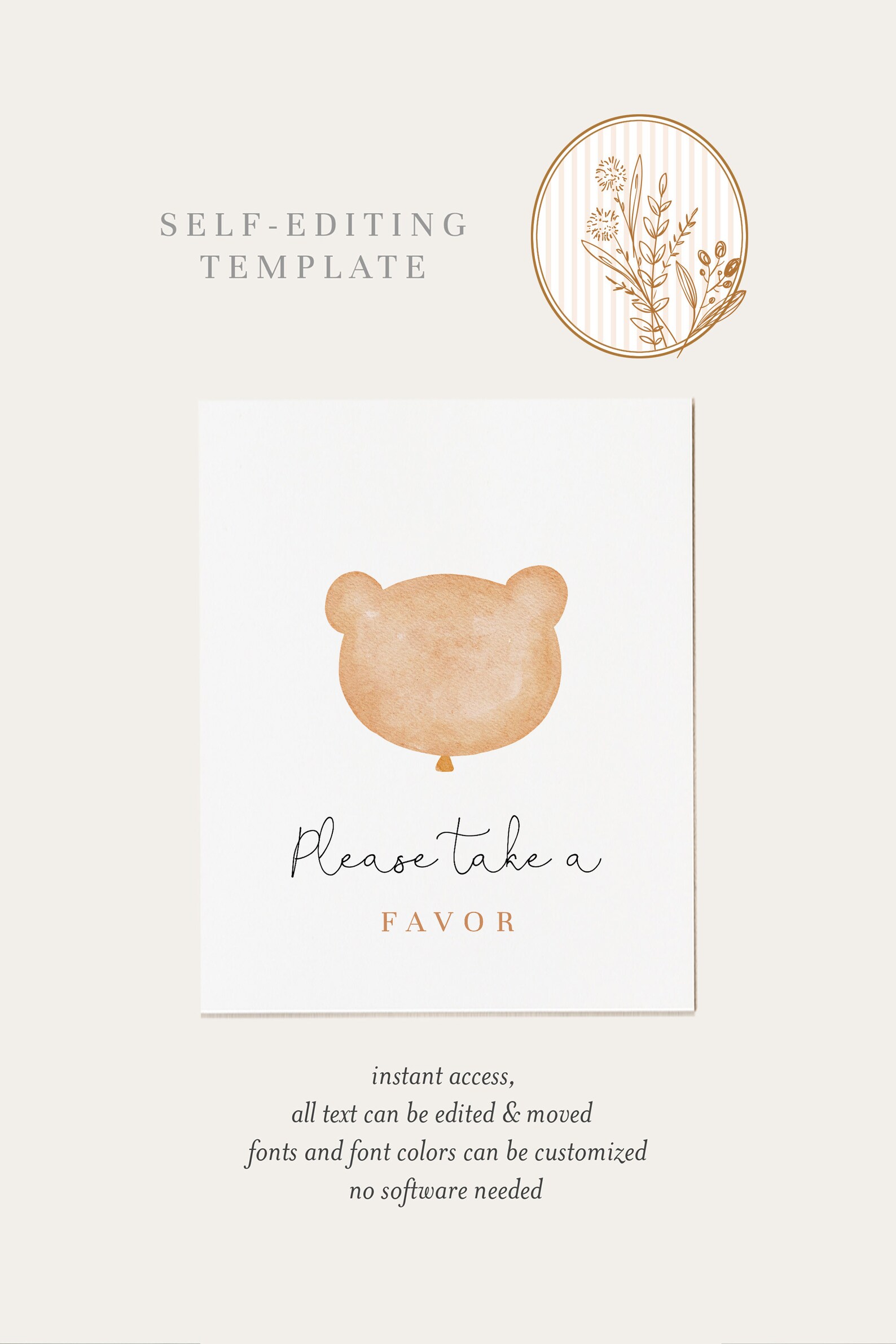 Fully Editable Brown Bear Table Signs Modern Bear Favors - Etsy