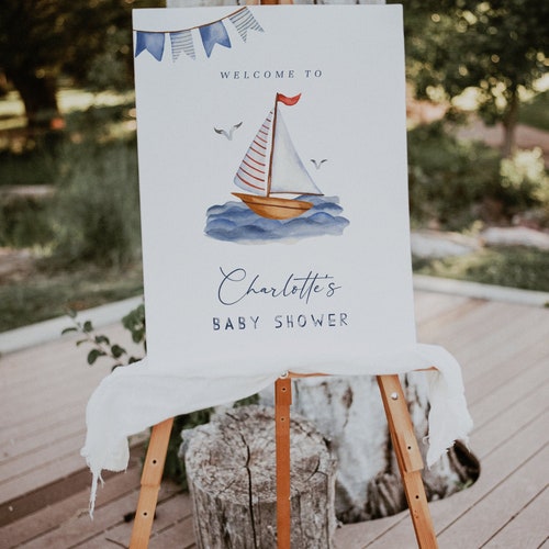 Sailboat Baby Shower Welcome Sign Nautical Baby Shower Sign - Etsy