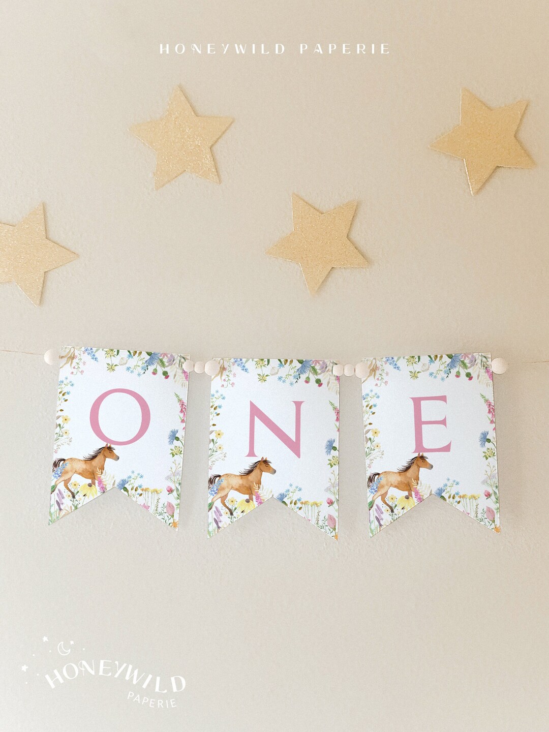 Gallop on Over 1st Birthday Banner, Editable Wildflowers Horse ...