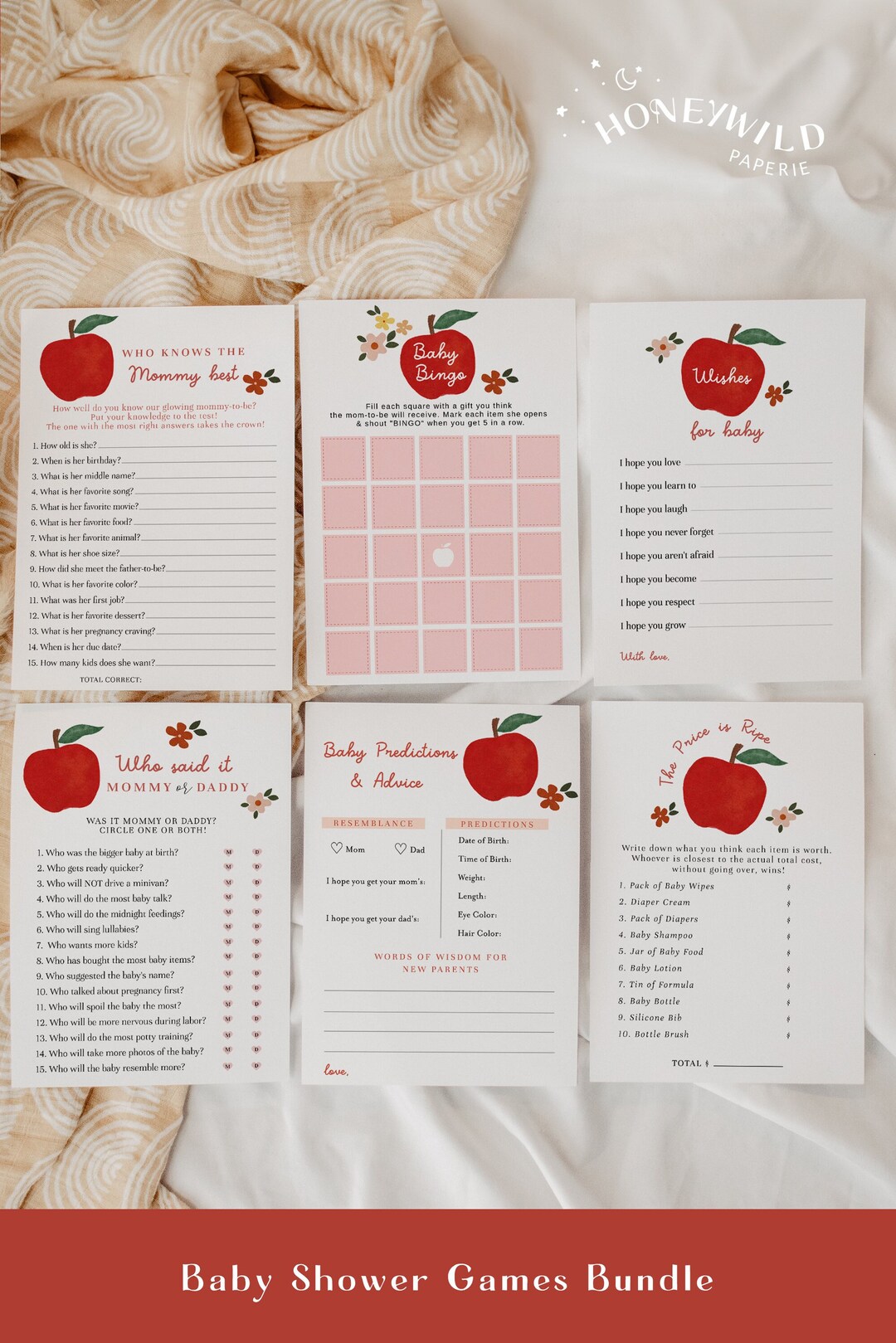 Apple Baby Shower Editable Game Bundle | Apple of Our Eye Baby Shower ...