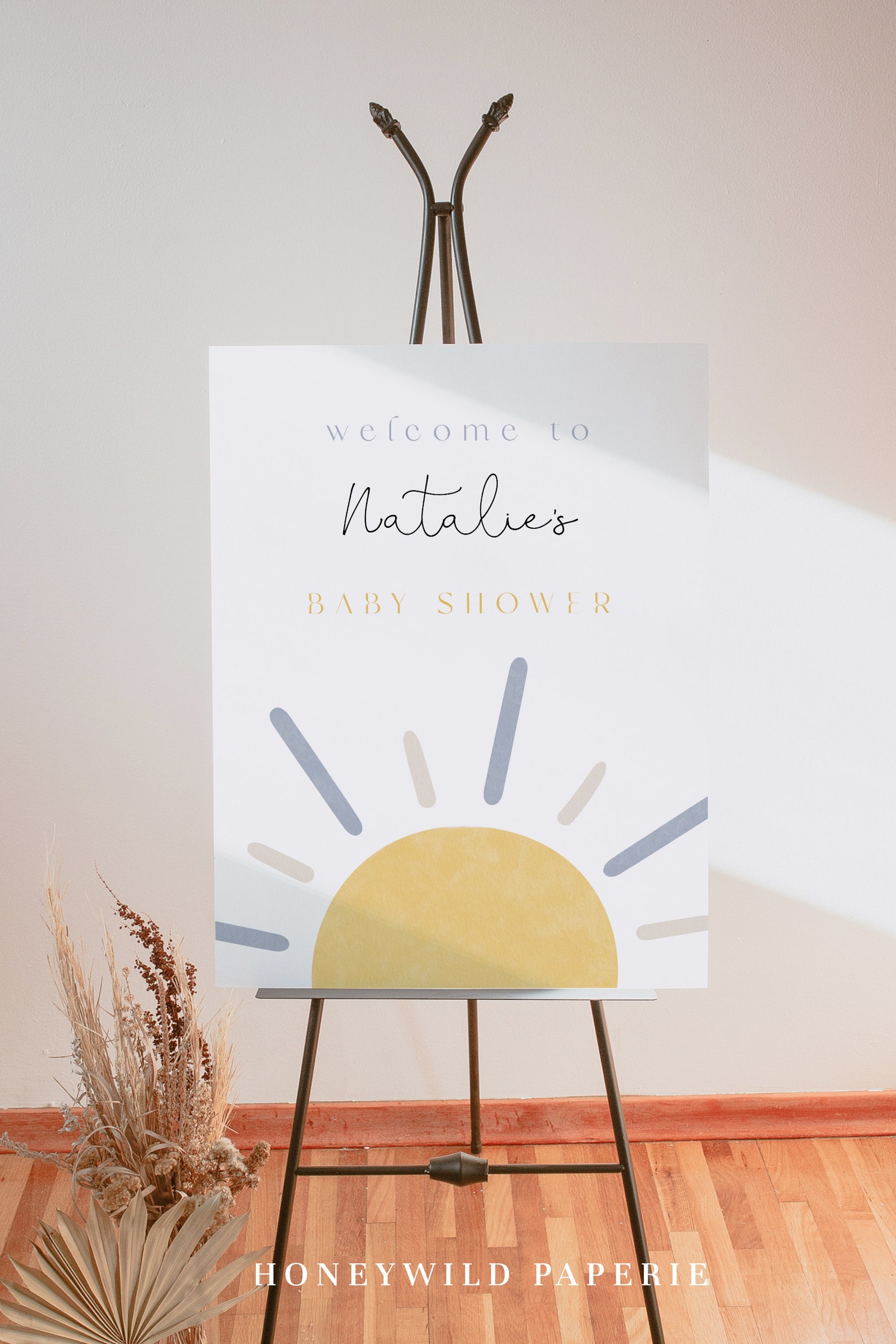 Boho Sunshine Welcome Sign Template - Modern Blue Yellow and Beige ...