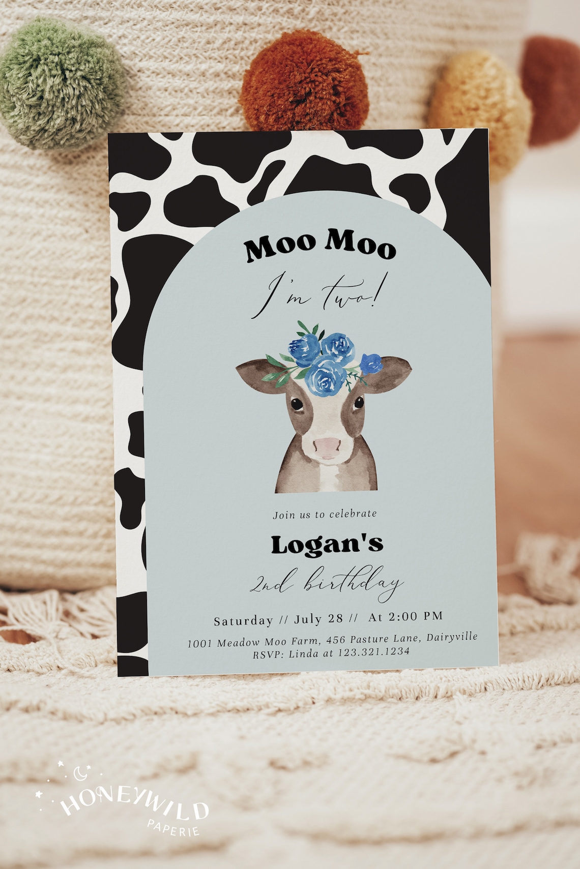 Moo Moo I'm Two Birthday Invitation Template | Editable Farm Boy 2nd ...