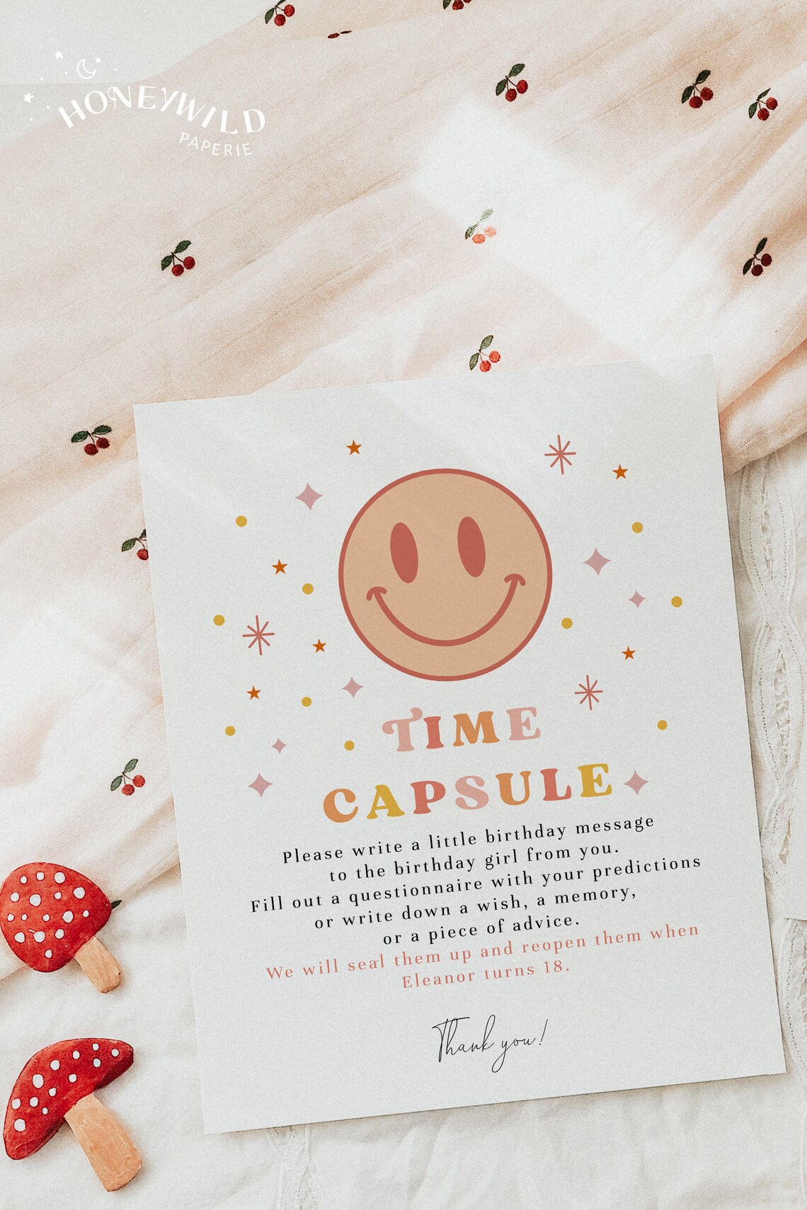 Modern Smiley Face Baby 1st Birthday Time Capsule Sign and Matching ...