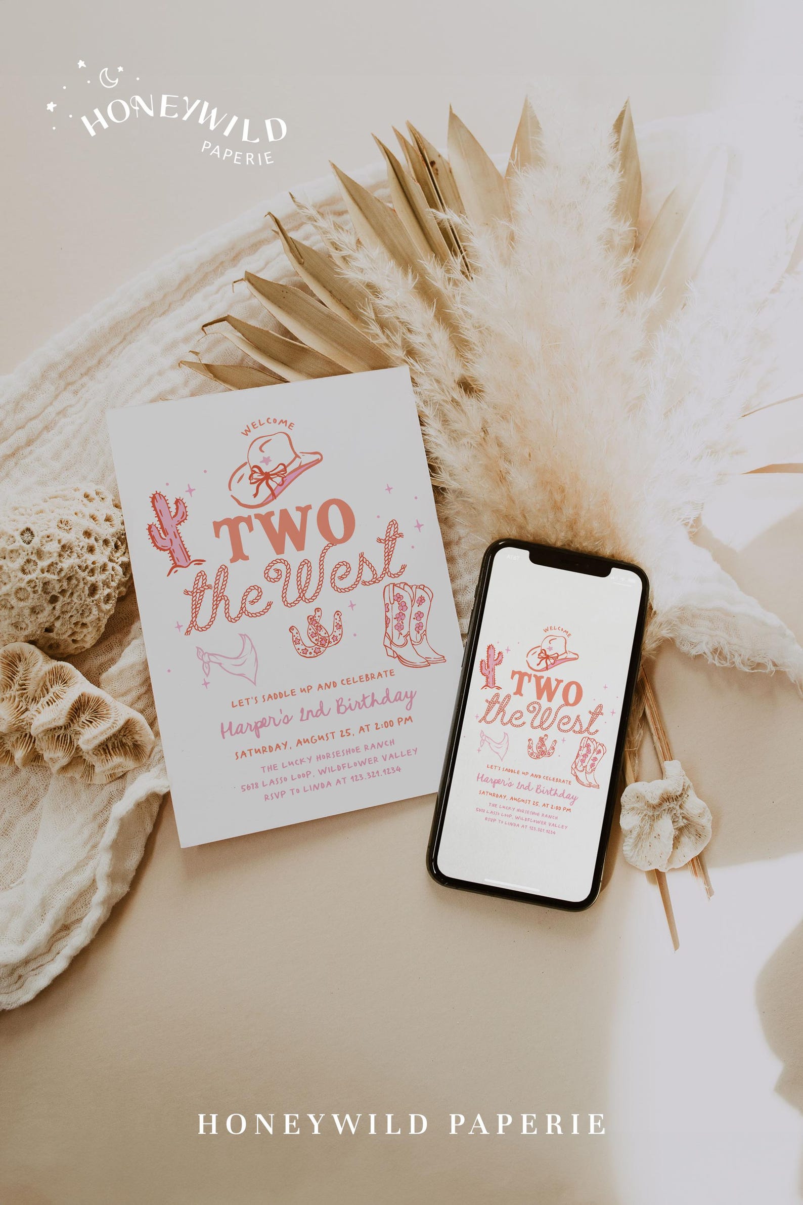 Welcome Two the West Cowgirl 2nd Birthday Invitation - Pink Western ...