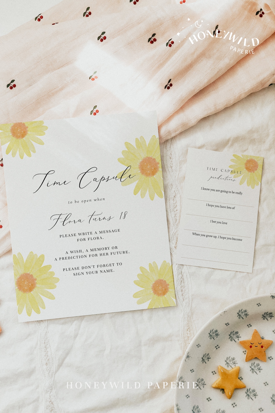 Yellow Daisy Birthday Time Capsule Sign and Matching Printable Message ...