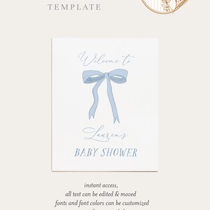 Editable Elegant Blue Bow Welcome Sign Template - Modern Pretty Bows ...