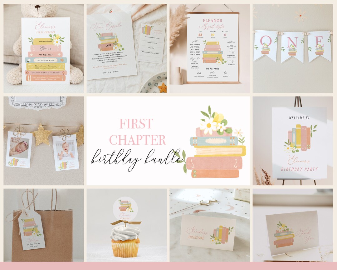 First Chapter Birthday Party Bundle With Customizable Invitations ...