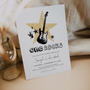 One Rocks Baby 1st Birthday Invitation Rocked One Year | Etsy