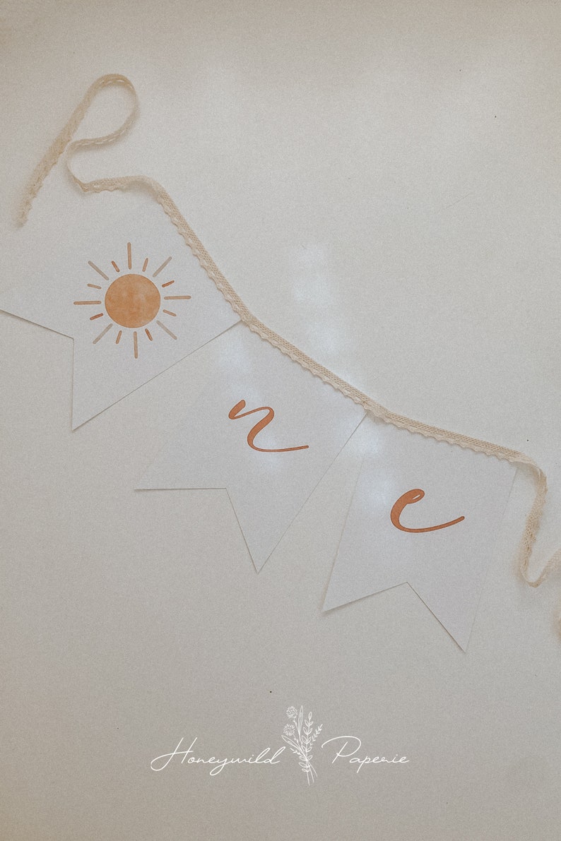 Neutral Boho Sun Birthday Banner Template First Trip Around | Etsy