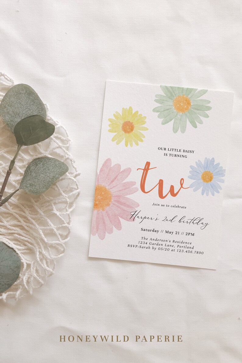 Pastel Daisies 2nd Birthday Invitation Daisy Two Birthday - Etsy