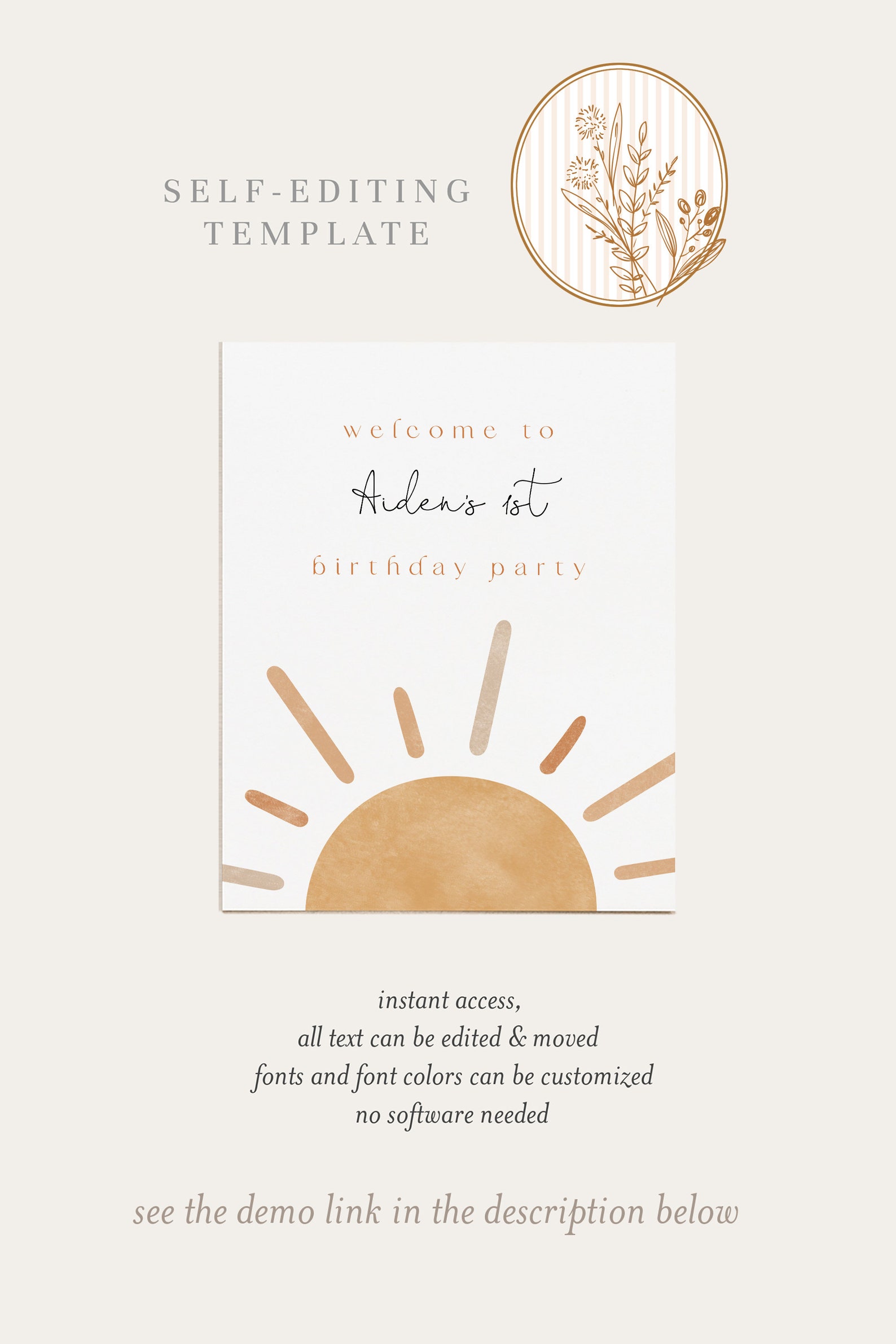 Neutral Boho Sunshine Baby Shower Welcome Sign, First Trip Around the ...