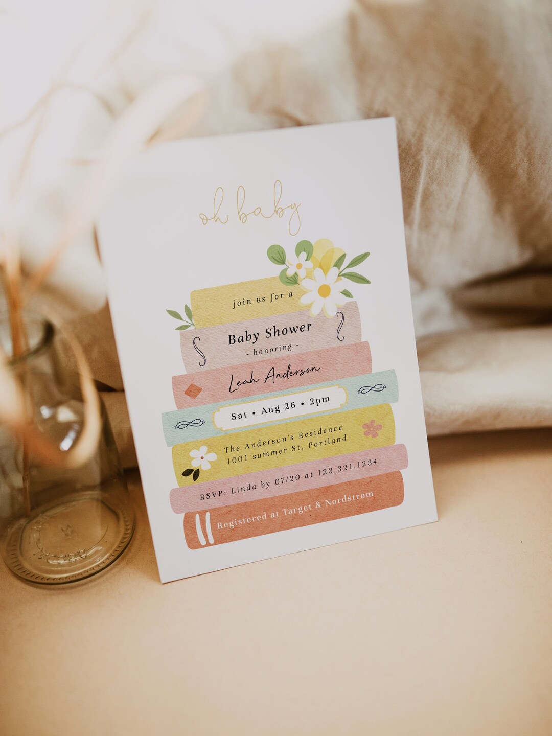 Storybook Stack Baby Shower Invitation Girl Editable Book - Etsy