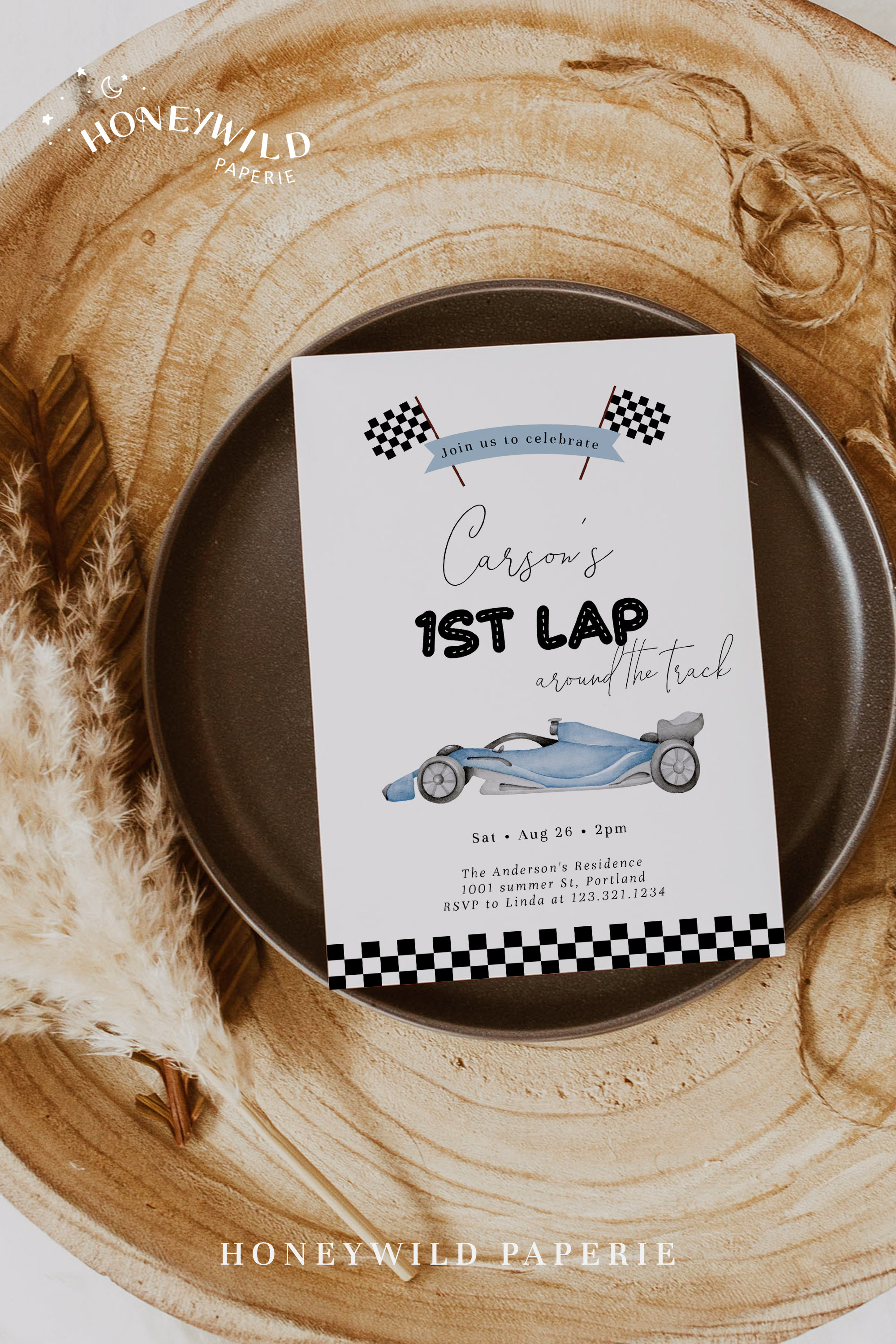 First Lap Birthday Invitation - Editable Blue Race Car 1st Birthday ...