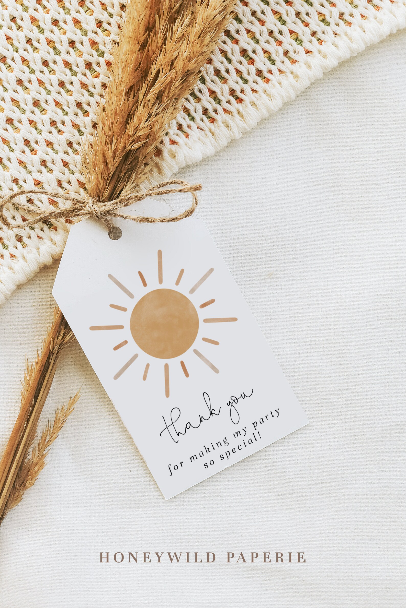 Neutral Boho Sun Party Favor Tags, Sunshine Baby Shower Thank You Favor ...