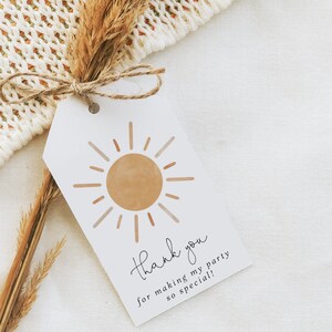 Neutral Boho Sun Party Favor Tags, Sunshine Baby Shower Thank You Favor ...