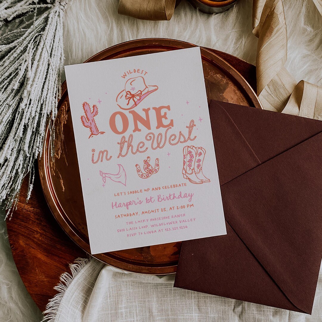Editable Cowgirl First Birthday Invitation - Wildest One in the West ...