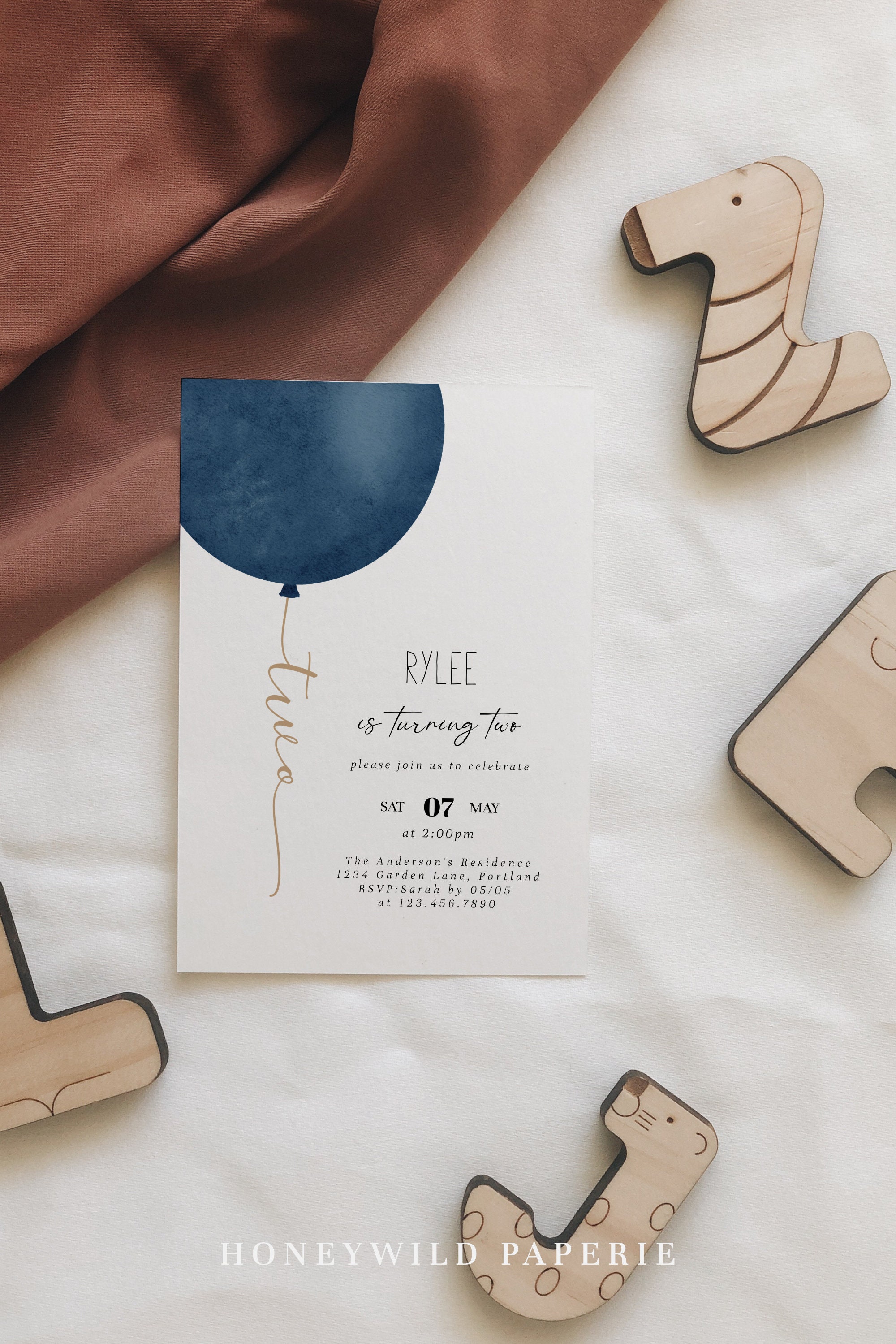 Baby Boy 2nd Birthday Invitation Navy Blue and Gold | Etsy