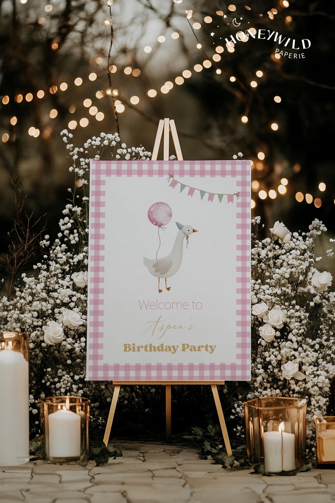 Pink One Silly Goose Welcome Sign Template | Editable Girl Goose 1st ...