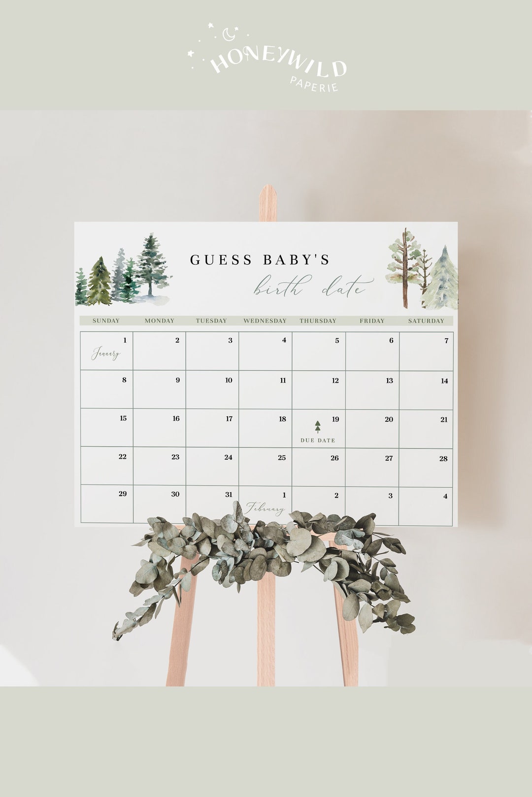 Winter Evergreen Baby Shower Guess Baby Due Date, Baby It's Cold ...