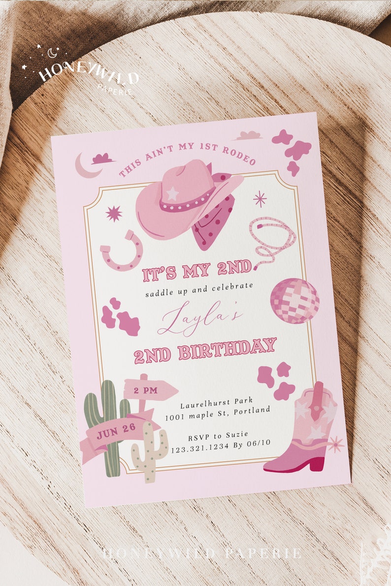 2nd Rodeo Birthday Invitation Pink Wild West Western 1st - Etsy