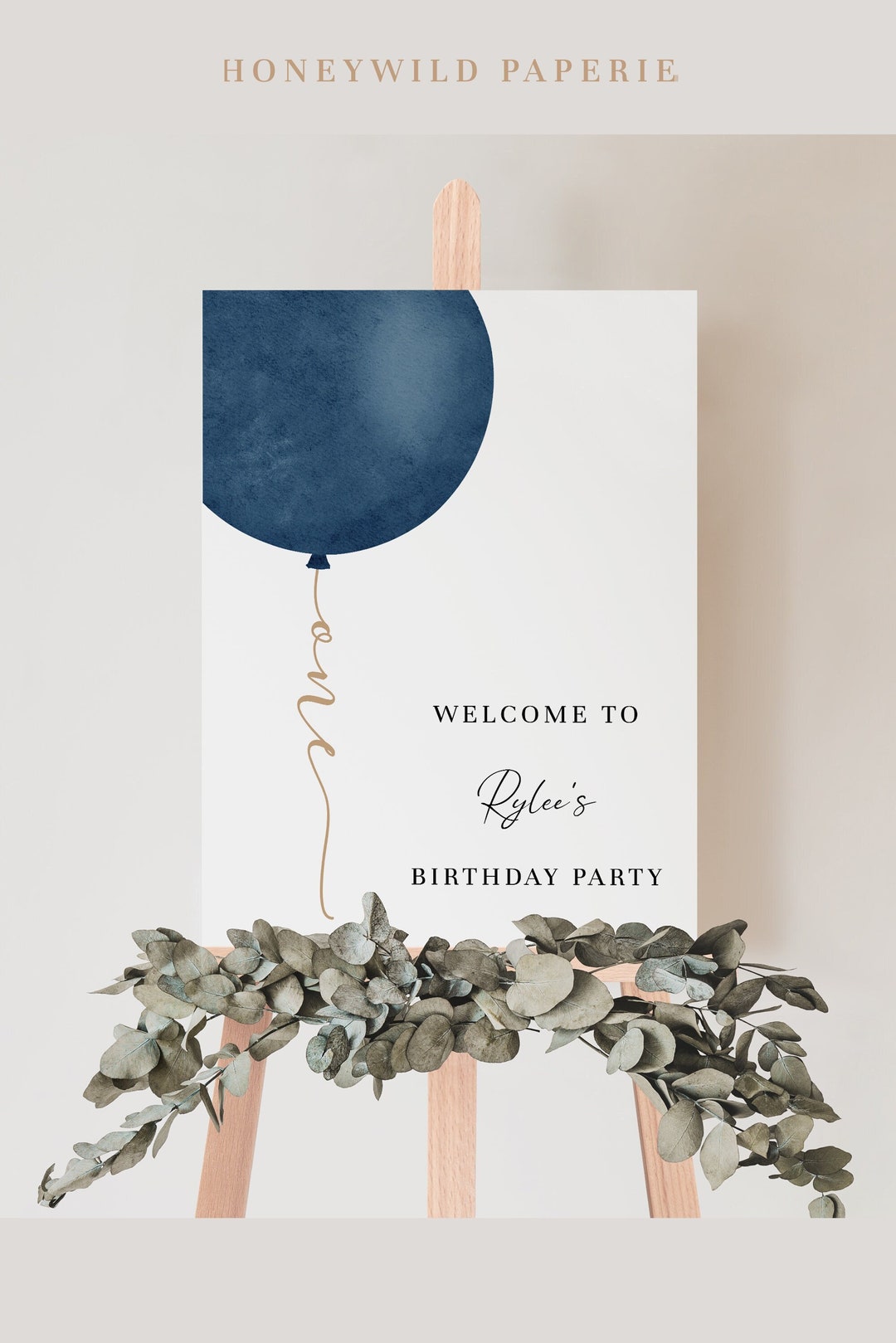 Fully Editable Navy Blue and Gold Birthday Party Welcome Sign, Navy ...