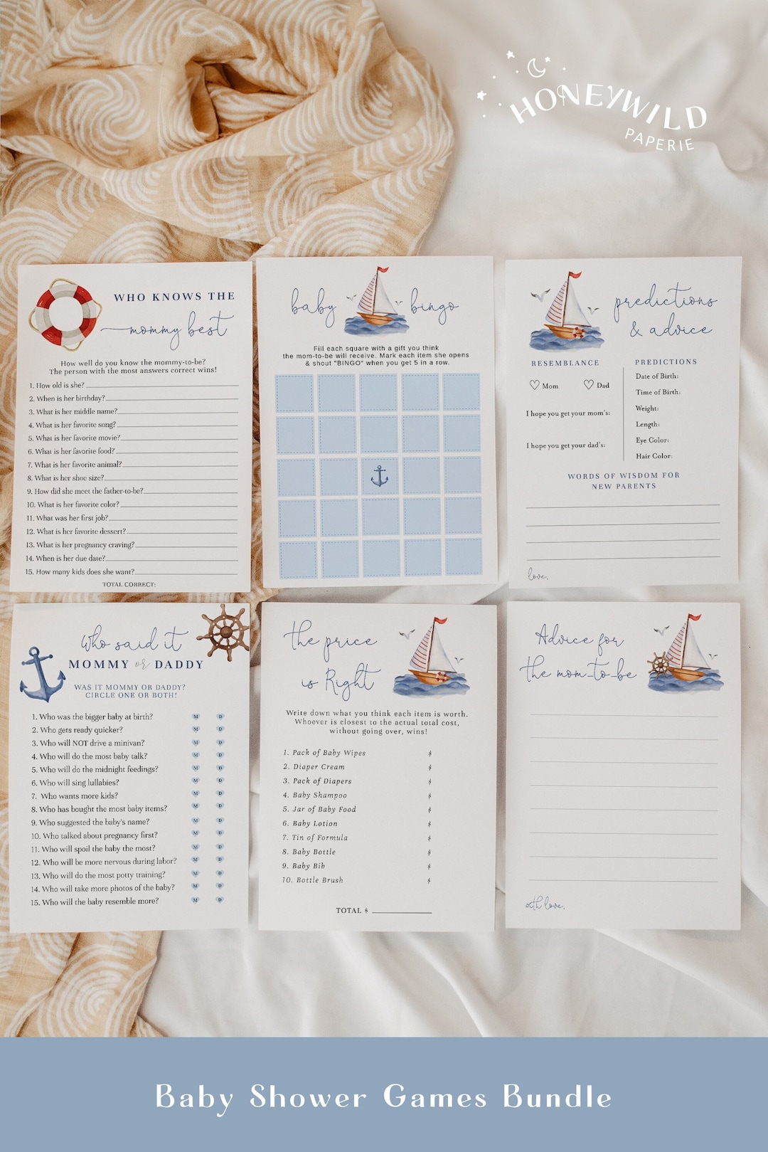Nautical Baby Shower Editable Game Bundle, Ahoy It's a Boy Baby Shower ...