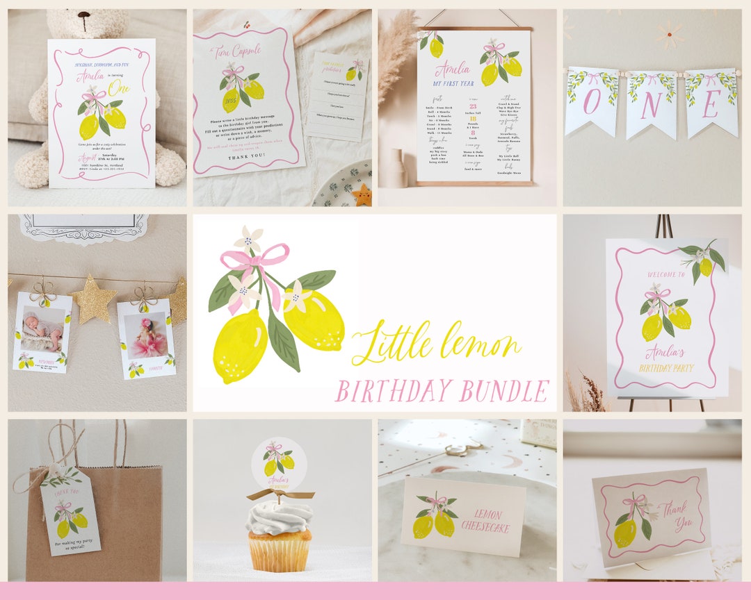 Little Lemon First Birthday Bundle - Girl's Pink Lemonade 1st Birthday ...