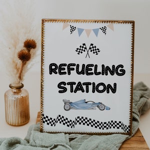 Blue Race Car Birthday Party Refueling Station Sign | Printable TWO ...