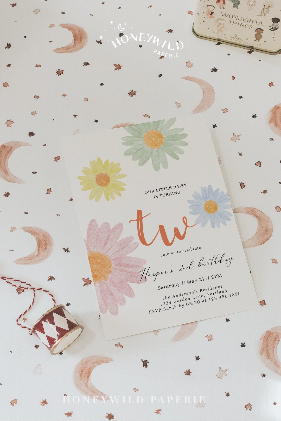 Pastel Daisies 2nd Birthday Invitation Daisy Two Birthday - Etsy