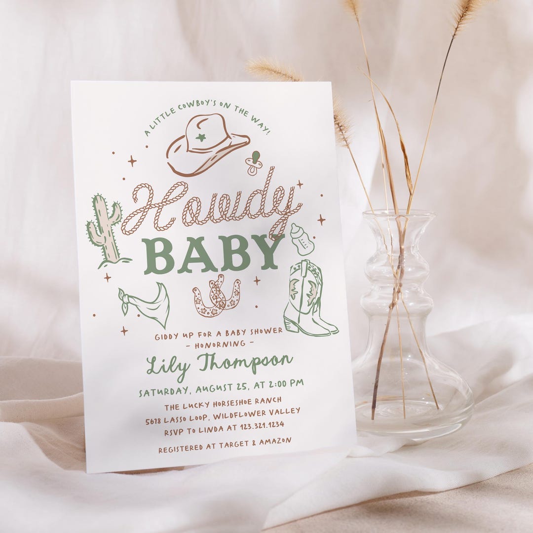 Howdy Baby Shower Invitation - Editable Cowboy Baby Invitation Template ...
