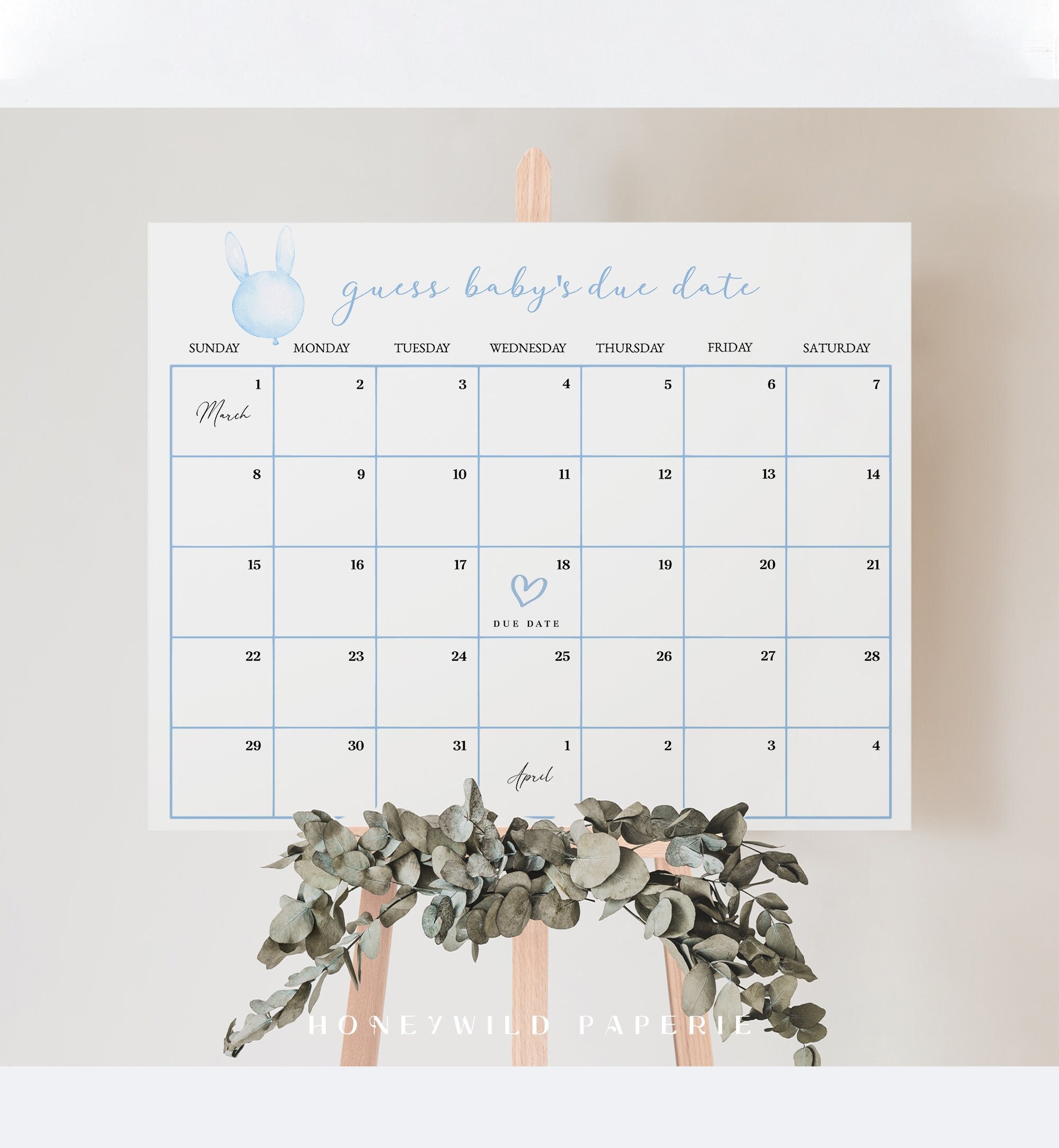 Paper & Party Supplies Guess Baby's Due Date Calendar Baby Sprinkle ...