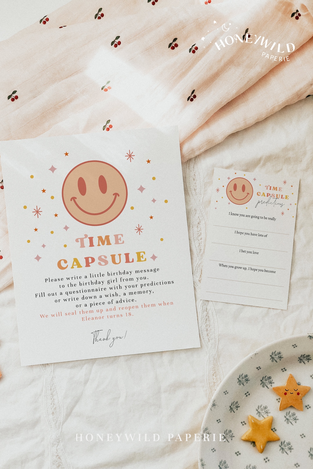 Modern Smiley Face Baby 1st Birthday Time Capsule Sign and Matching ...