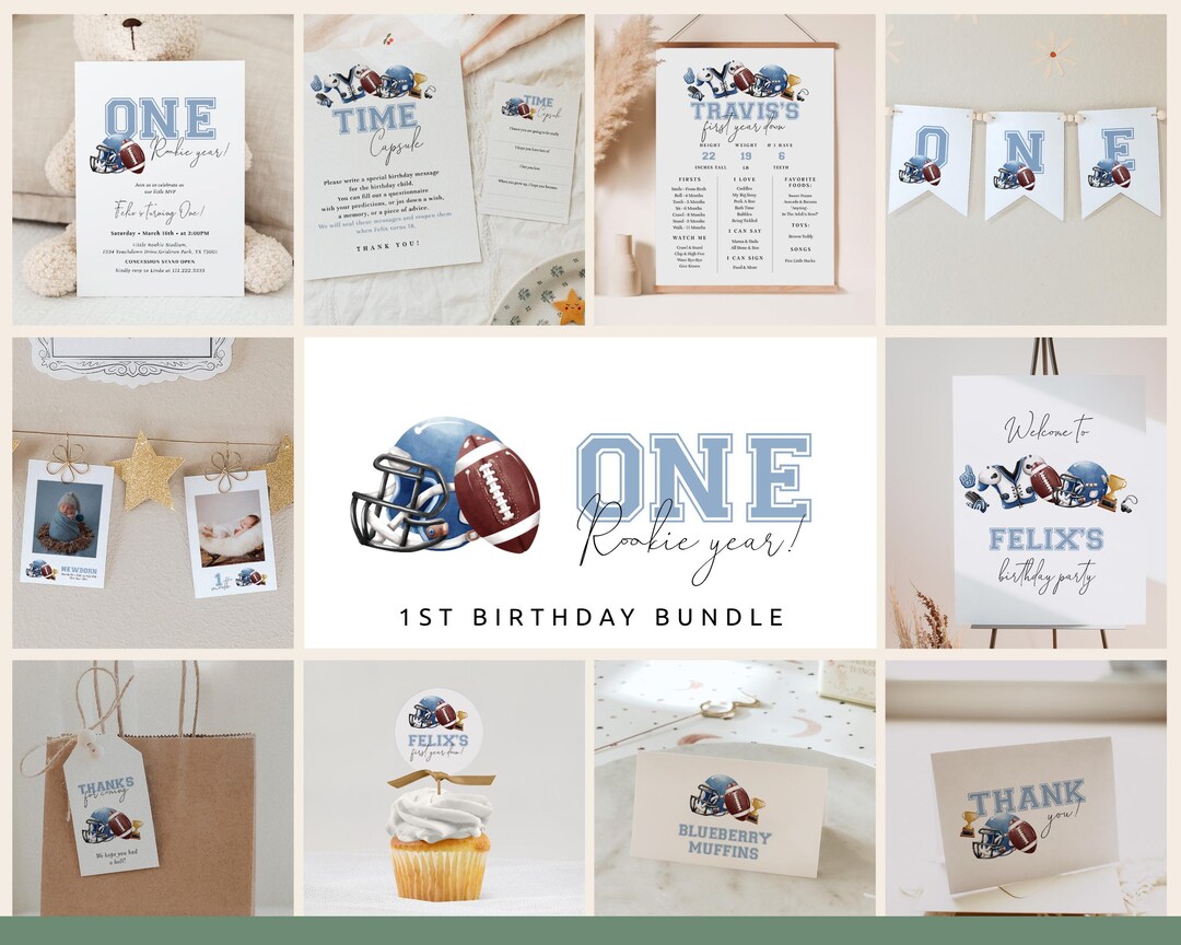One Rookie Year Football 1st Birthday Bundle With Customizable ...